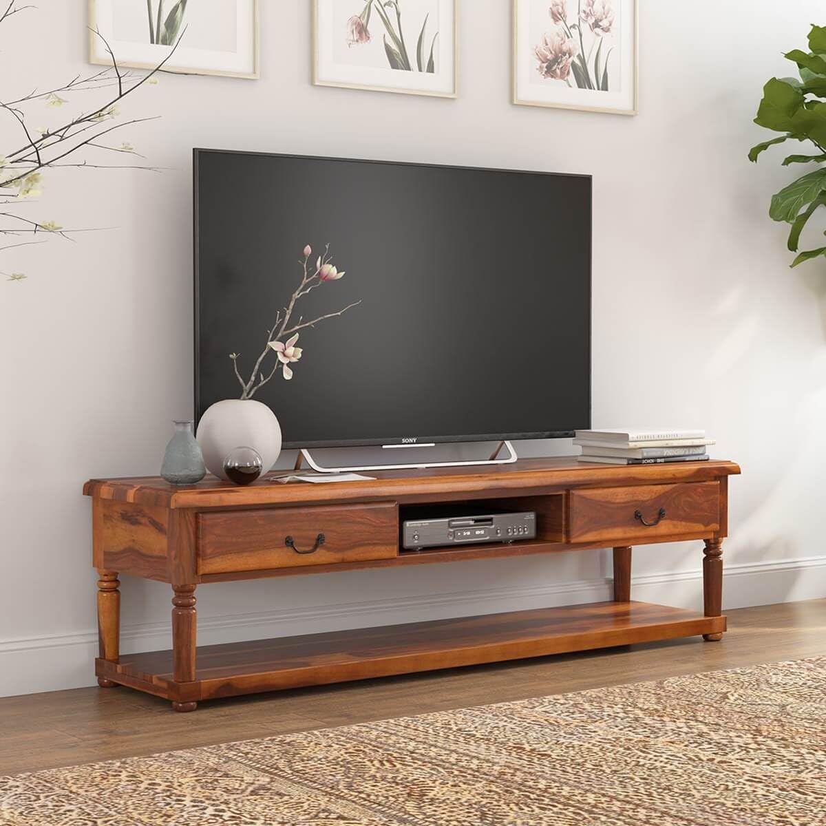 UNITEK FURNITURE Solid Sheesham Wood Tv Unit | TV Stand | TV Cabinet ...
