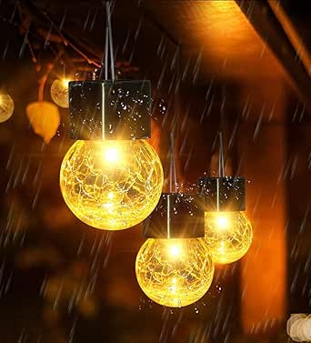 Hanging Solar Lights Outdoor Decorative,Solar Powered Cracked Glass ...