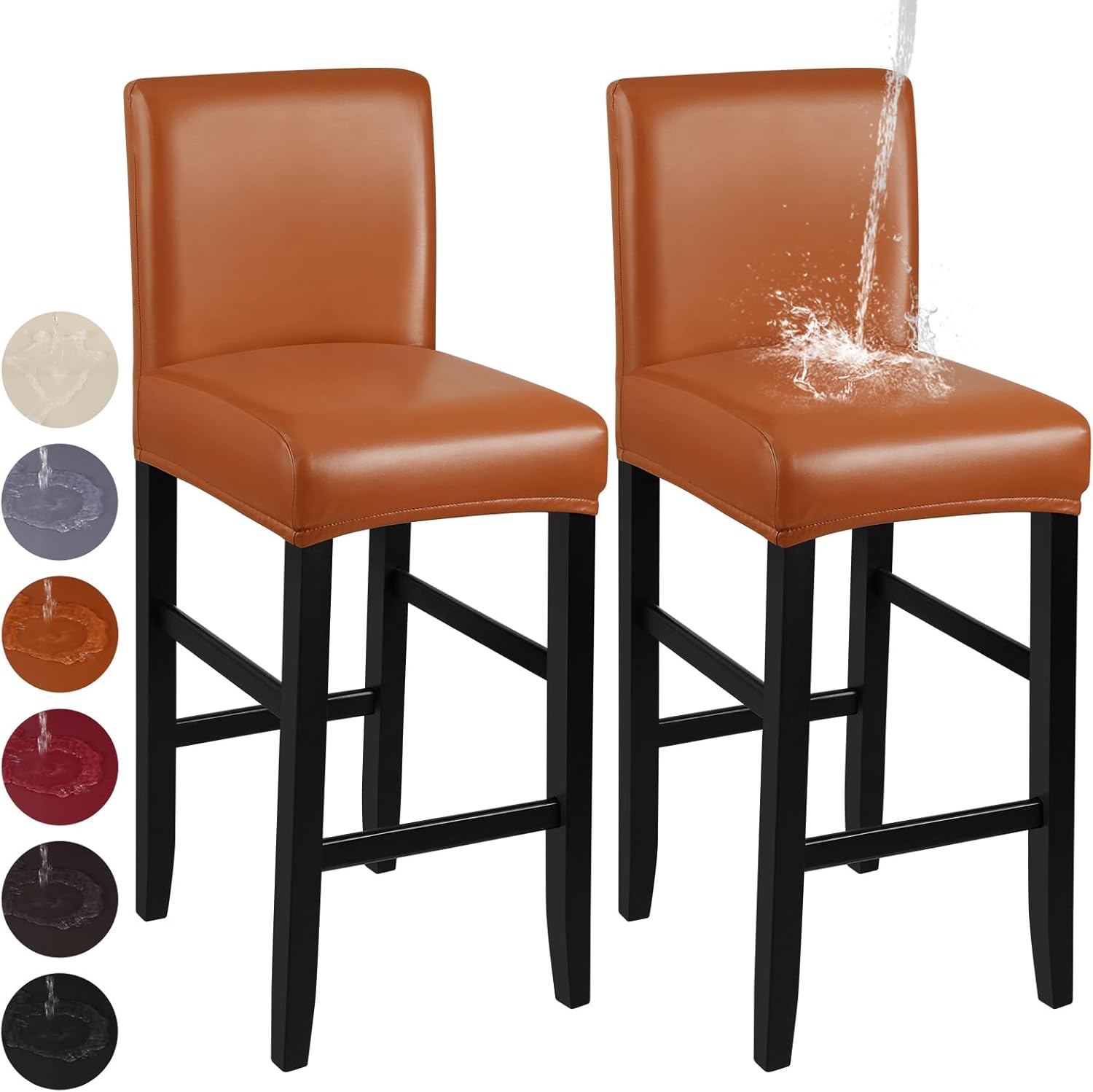 Amazon.com: YISUN Bar Stool Covers, Stretch Waterproof PU Bar Stool Slipcover Removable Washable ...