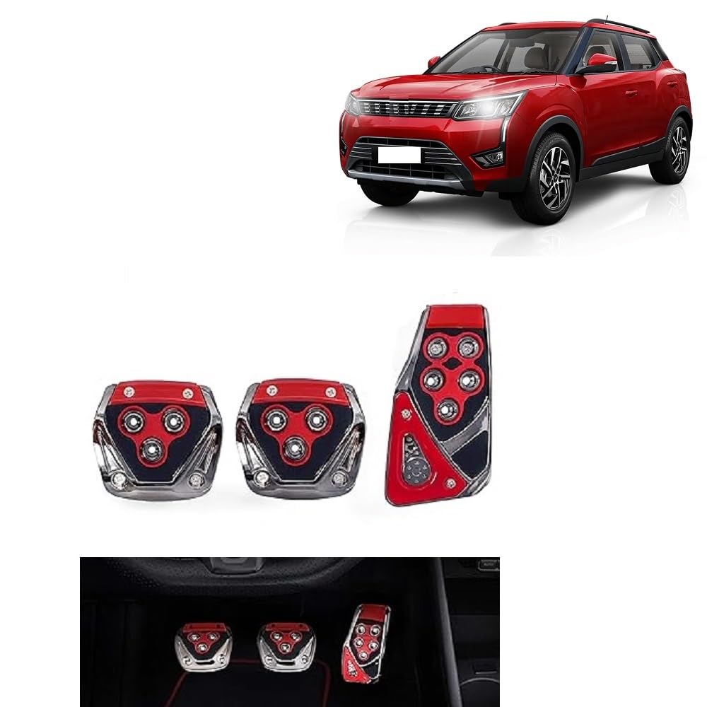 Car Brake Clutch 3 Pcs Non-Slip Manual Pedal Kit Red Pad Covers Set ...