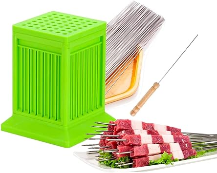 Amazon.com : BBQ Meat Skewer Maker- Kebab Maker Box 49 Holes with 50pcs ...