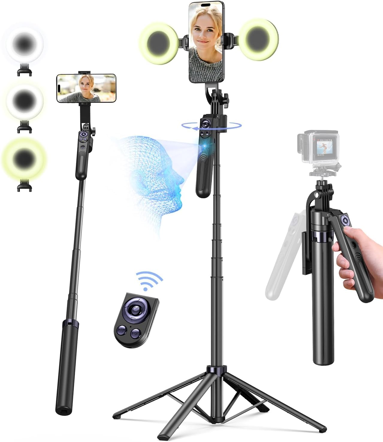 Auto Face Tracking Tripod 360° Rotation with Stand, 71" Ai Motion ...