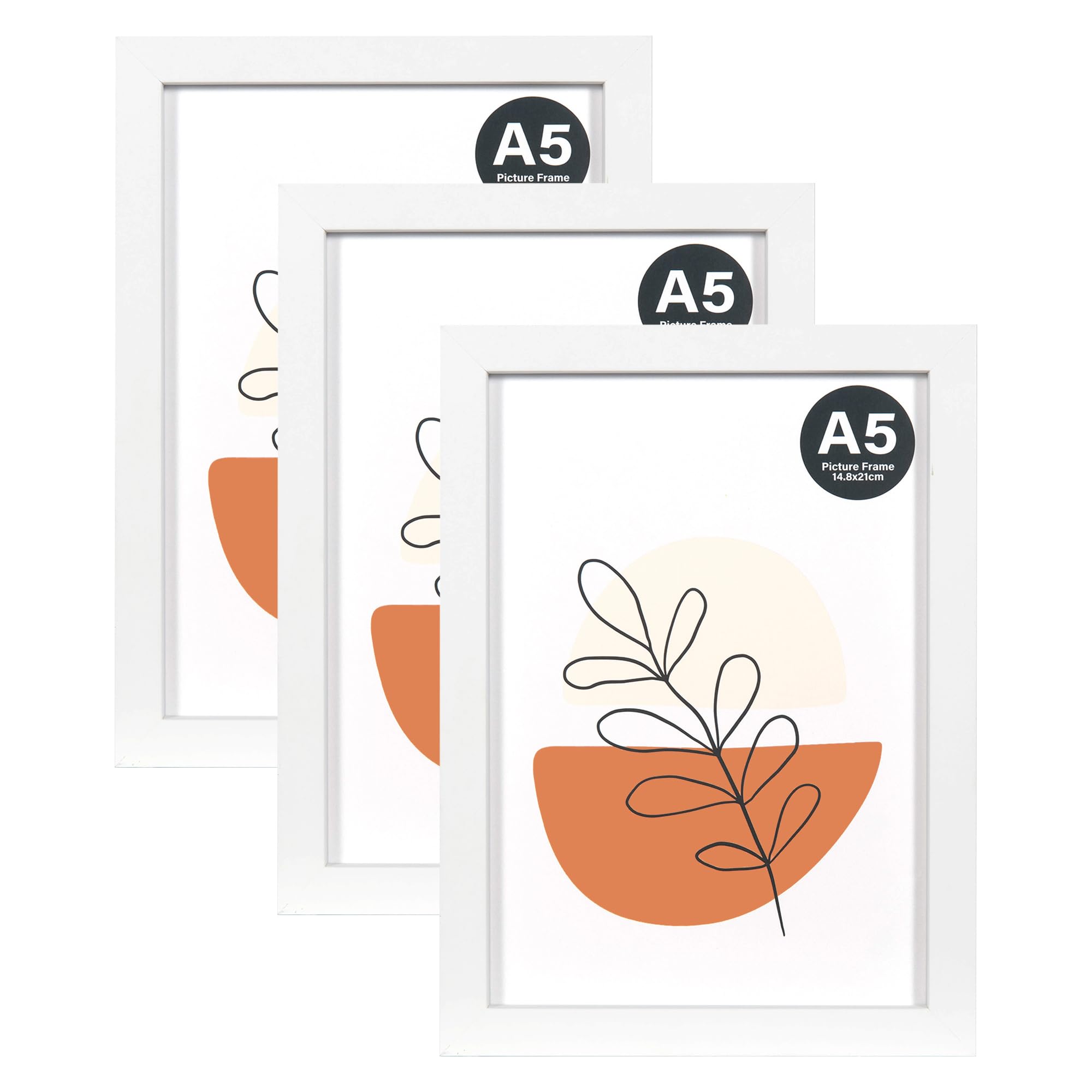 KAIWIN White Picture Frame A5 / 21 x 14.8 cm Set of 3, with Acrylic ...