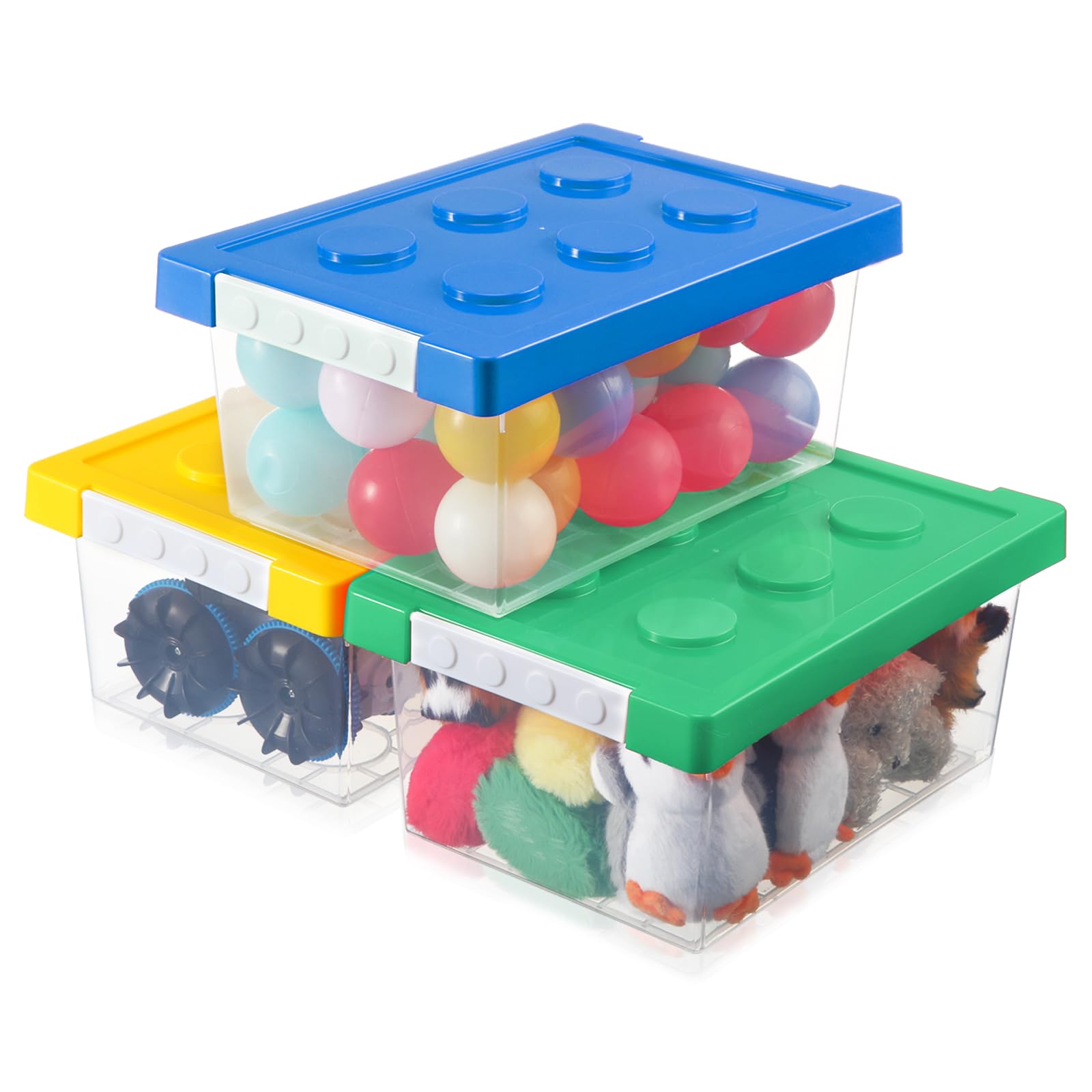 Amazon.com: Briwooody 3 Pack Toy Containers with Lids Clear Plastic Toy ...