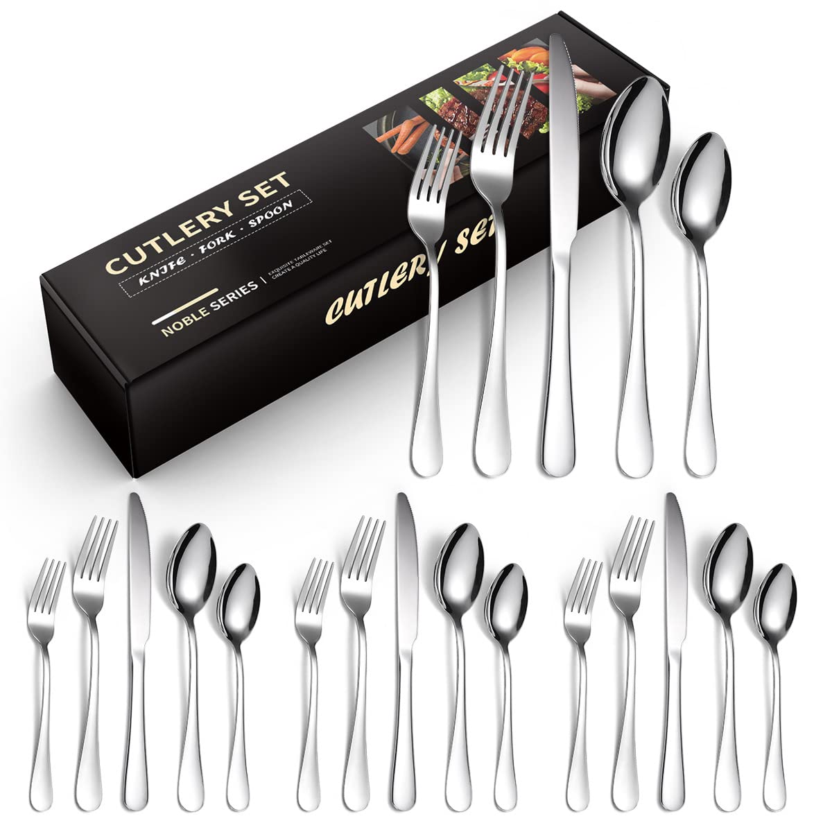 20 Piece Cutlery Set, Knife, Fork, Spoon, Tableware Cutlery Service for ...