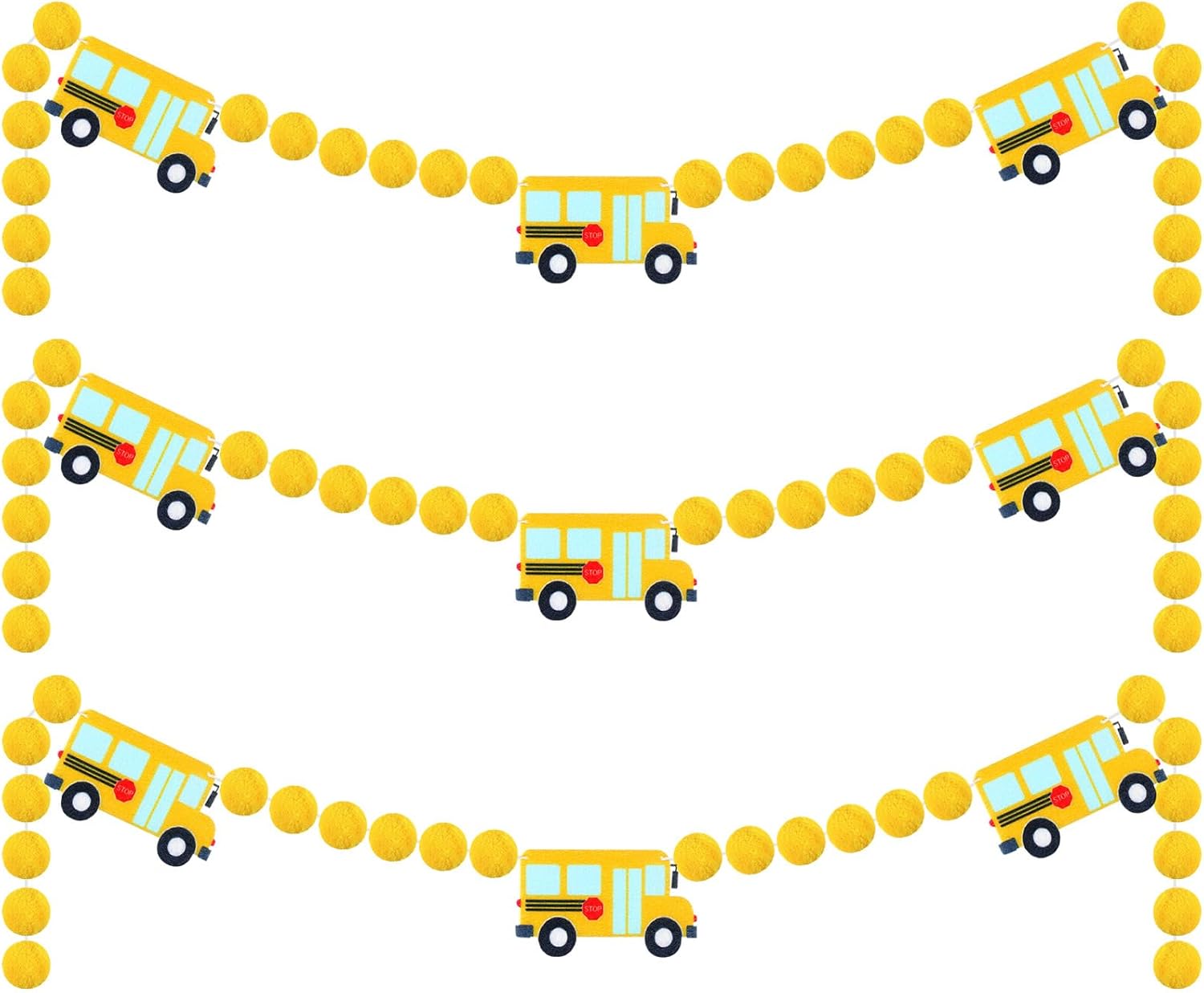 Amazon.com: Rtteri 3 Pcs Back to School Bus Banner Felt Ball Garland ...