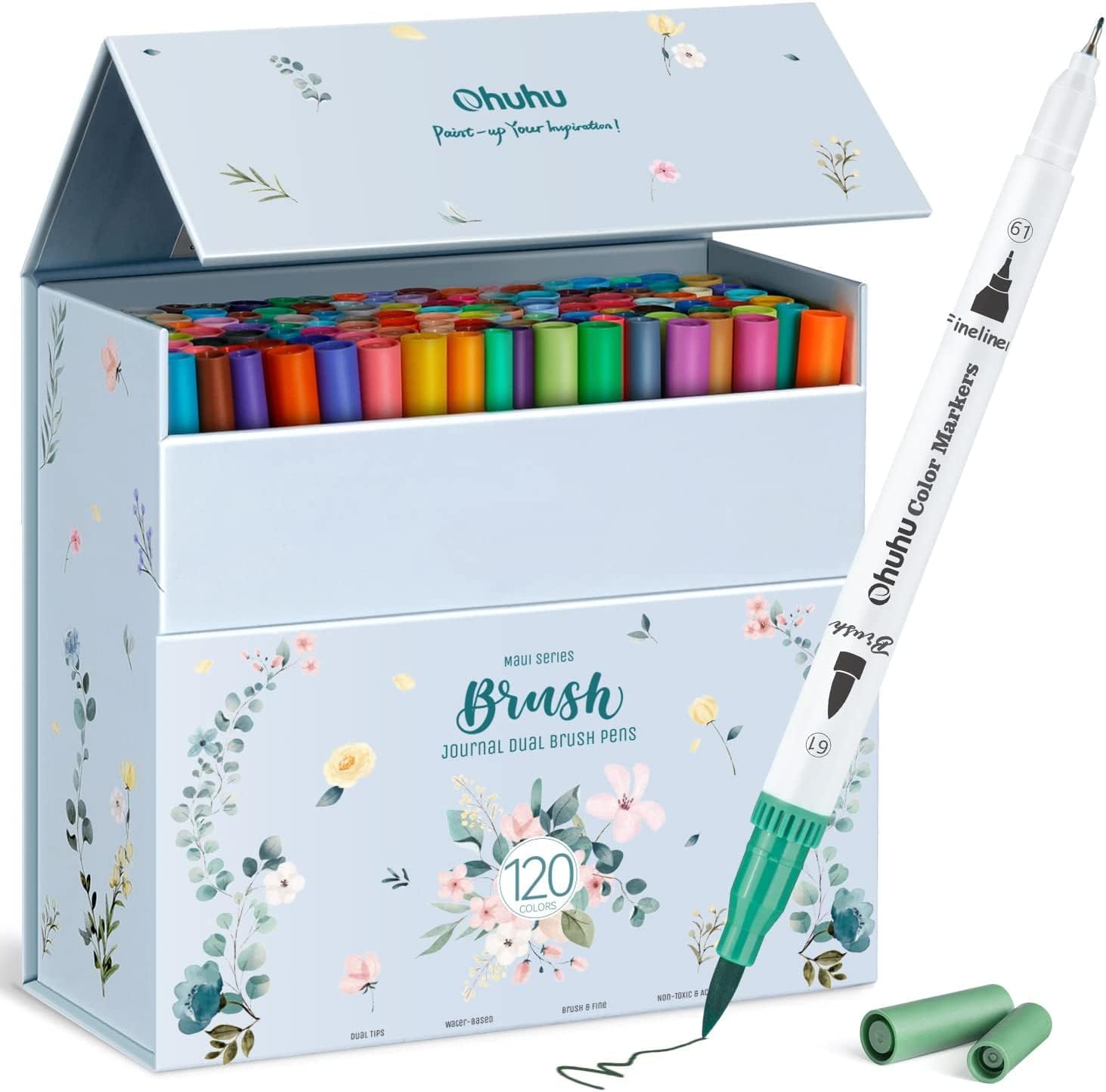 Ohuhu Colouring Pens, 120 Dual Tip Brush Fineliner Art Markers Felt Tip ...