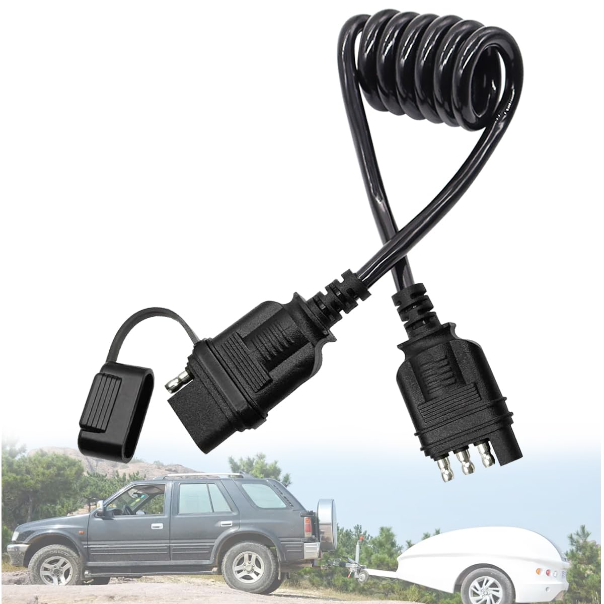 Snapklik.com : Ruibapa 4-Way Flat Trailer Plug Extension Coiled Cable ...
