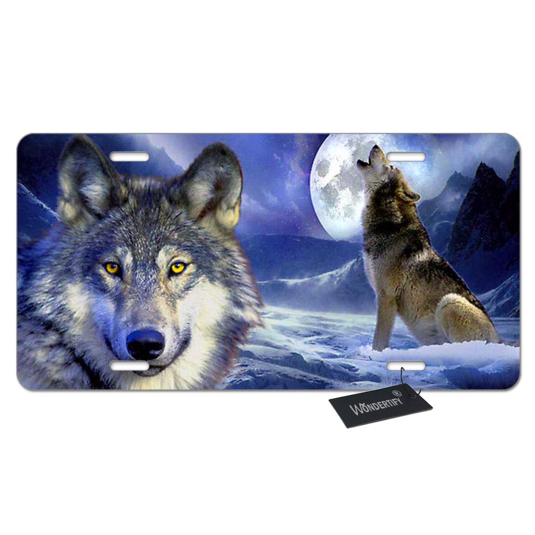 WONDERTIFY License Plate Wolf Howl on The Snow Mountain and Full-Moon ...