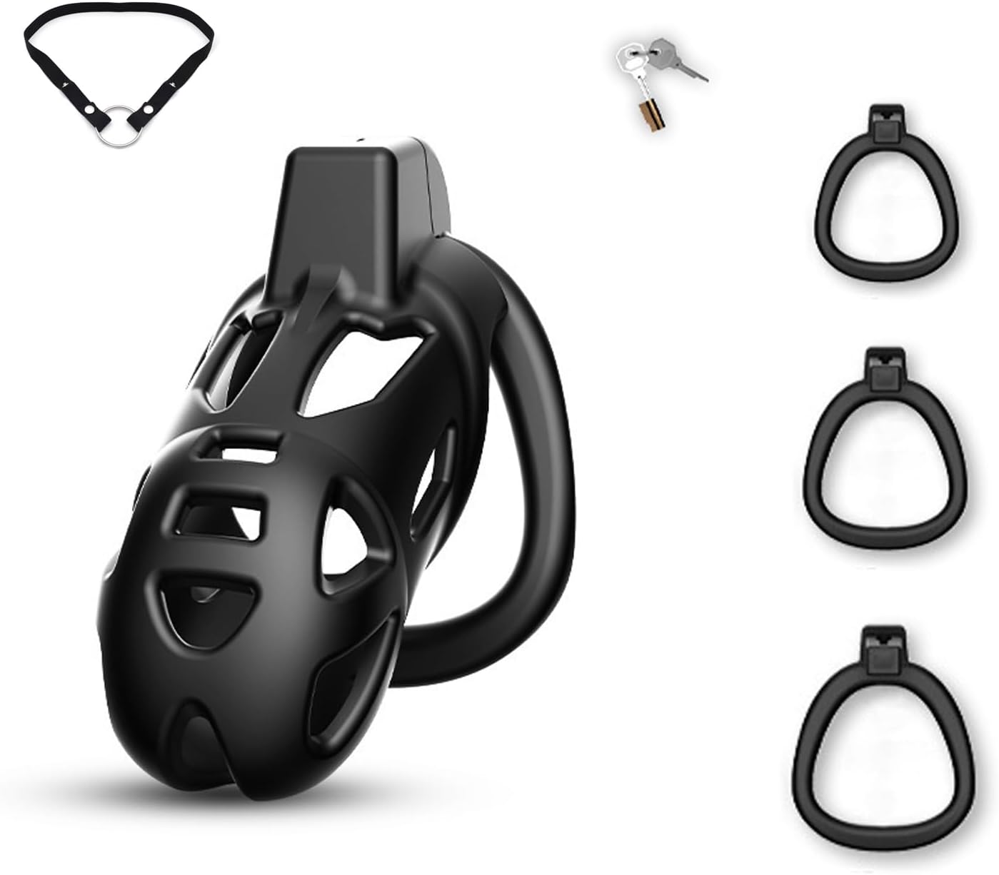 SeLgurFos 3D Chastity Belt Set with Three Wider Rings and Belt Small ...