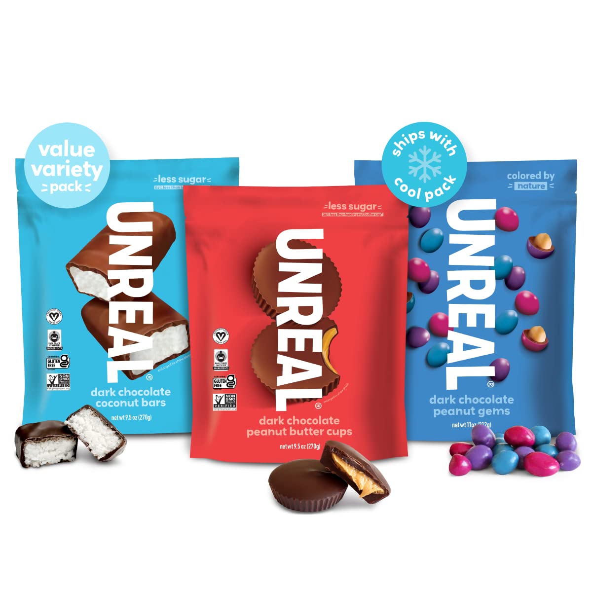 Amazon.com: UNREAL Sampler Variety Pack | 3 Flavors, Value Size Bags ...