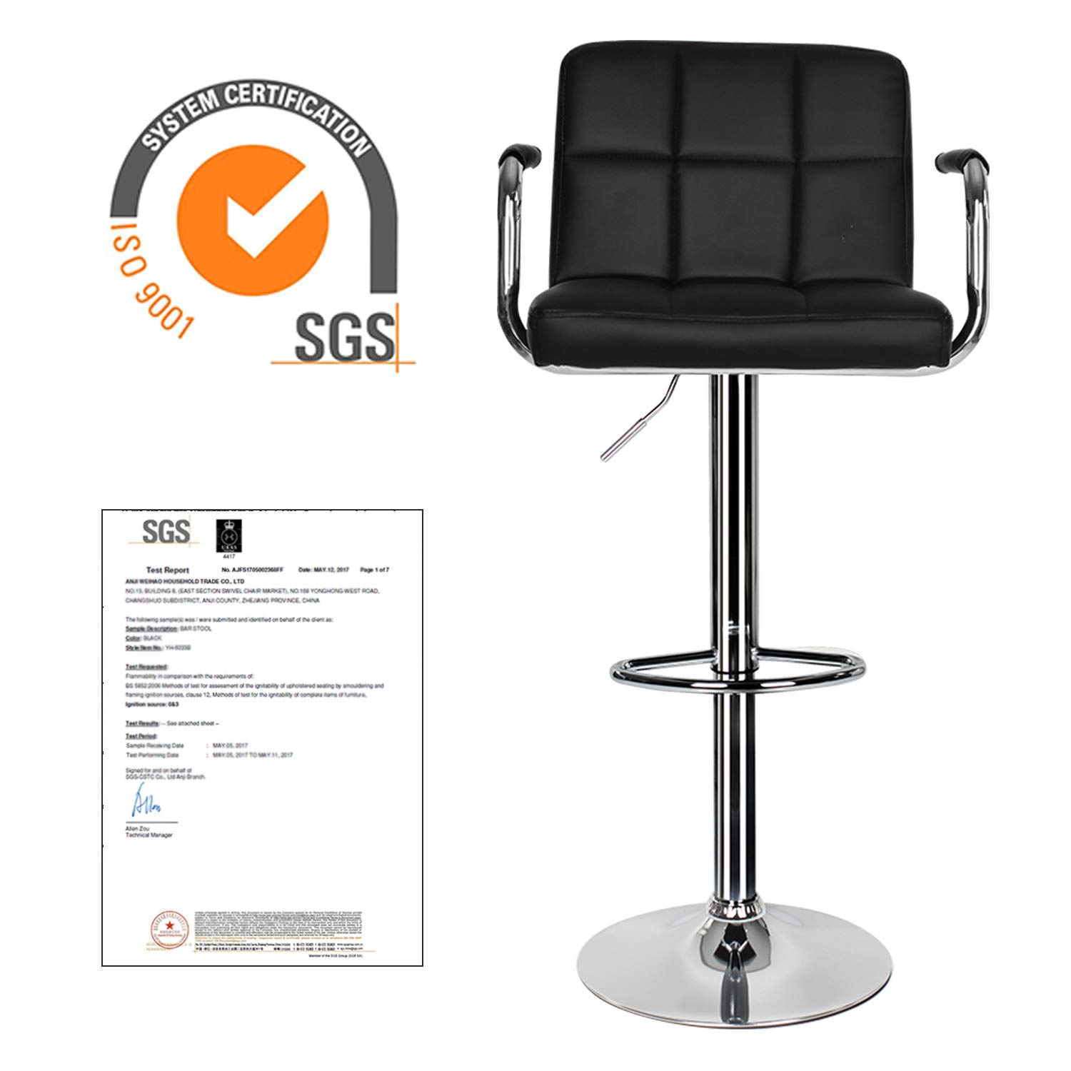 Buy Bar Stools Set of 2, Breakfast Bar Stool with Armrest and Back ...