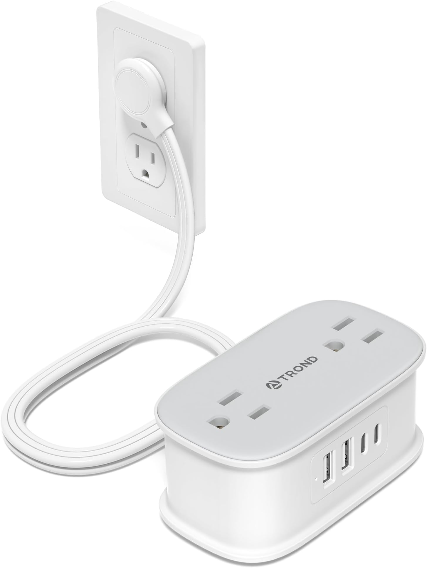 TROND Flat Plug Extension Cord Indoor with 2 USB C, Small Power Bar 4 ...