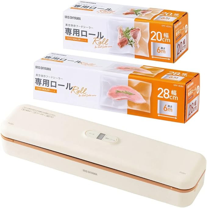 Amazon.co.jp: アイリスオーヤマ 真空保存フードシーラースリム VPF-S50 ホワイト＋専用ロール セット VPF-R206＋VPF-R286 : 産業・研究開発用品