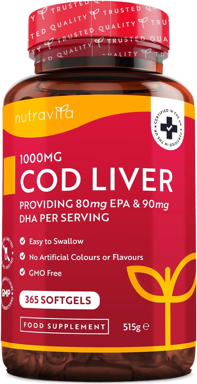 Cod Liver Oil 1000mg - 365 Softgels of Premium Fish Oil - Rich in High ...