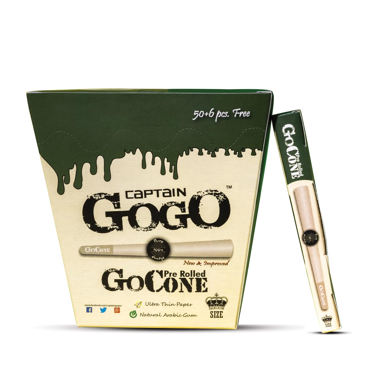 Captain GoGo Pre rolled Rolling paper pack of 50+6 king size Cone (Hemp ...