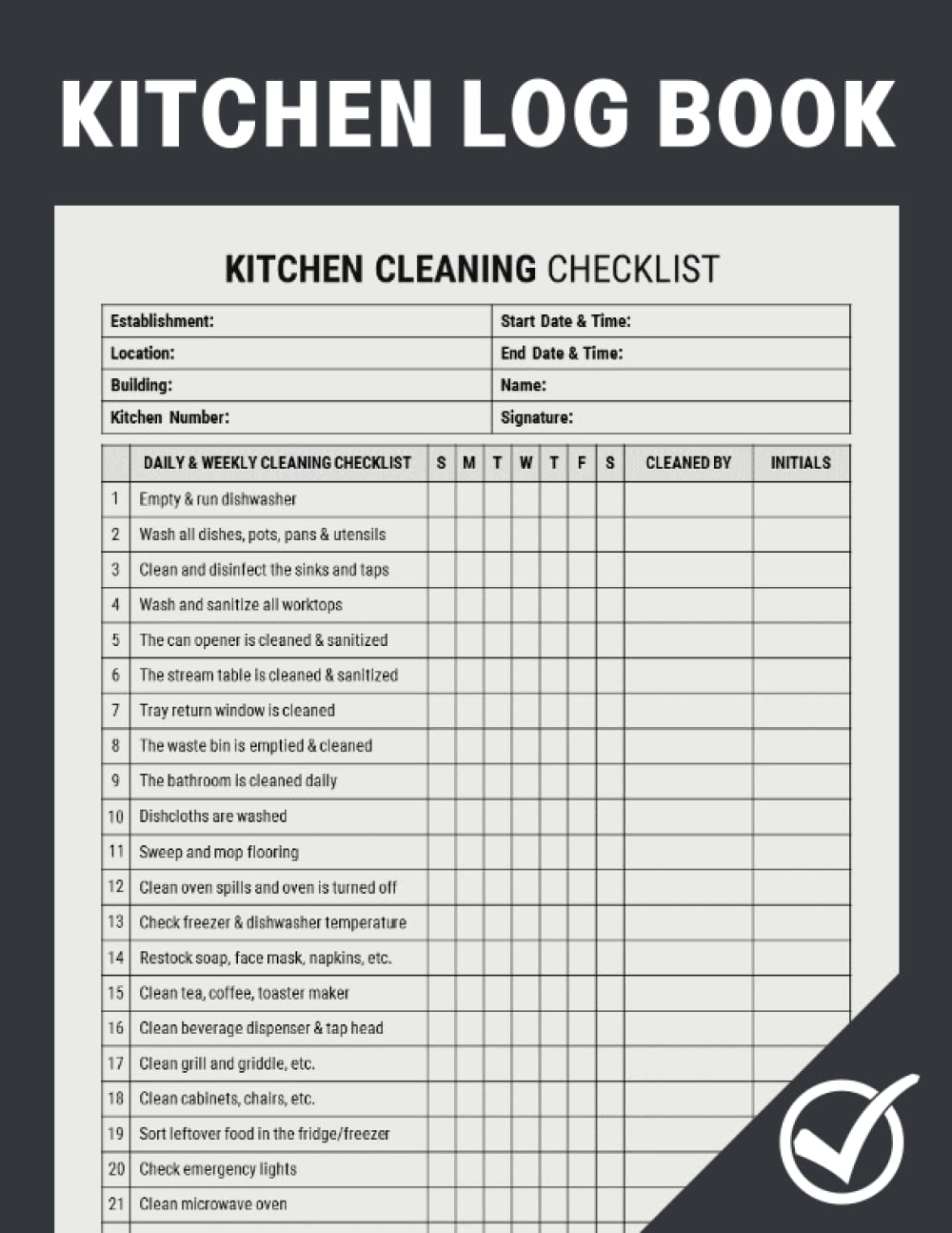 Buy Kitchen Log Book: Daily and Weekly Kitchen Cleaning Checklist for ...