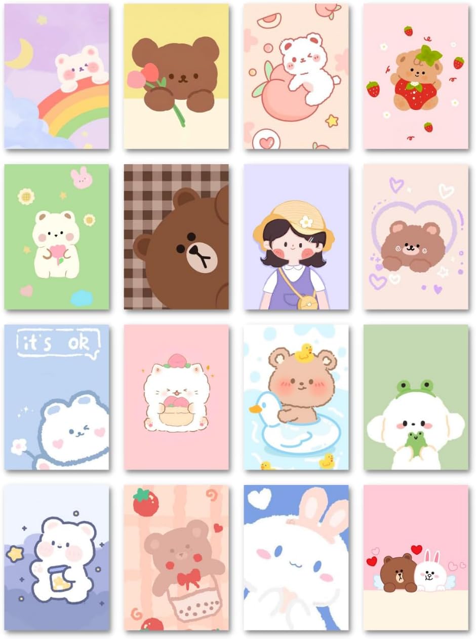 Cute Kawaii Posters Pack of 16 (8 x 11 cm) 300 GSM | Cute Aesthetic ...