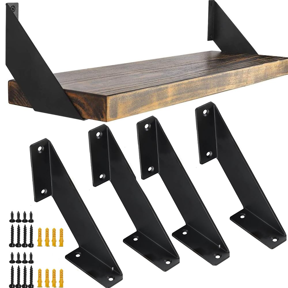 Wotendy 20cm Heavy-Duty Angle Shelf Brackets for Floating Shelves, 4pcs ...