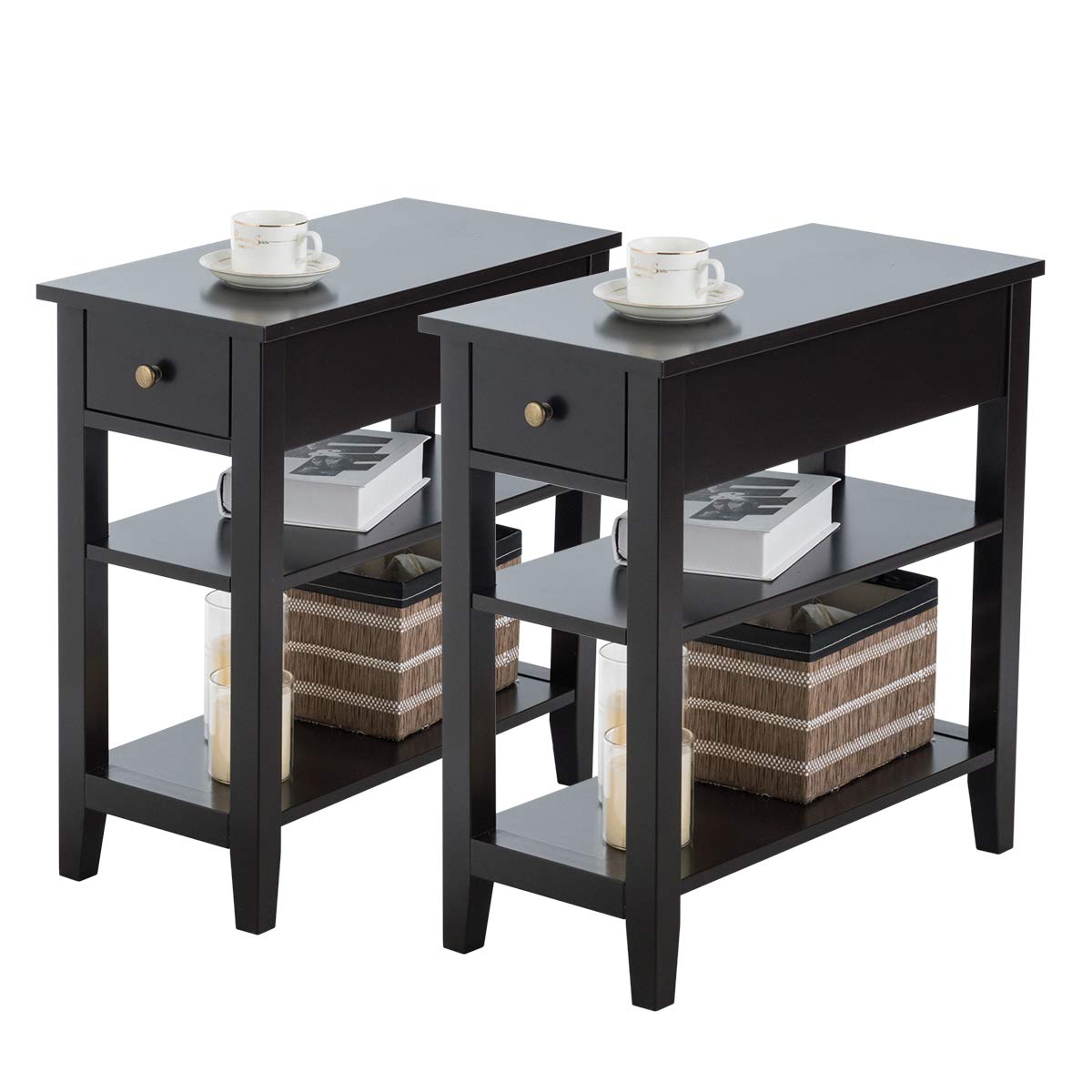 Amazon.com: Giantex Narrow End Table Set of 2, Small Side Table with ...