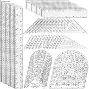 Plastic Clear Ruler Math Set includes Protractor, Triangle Rulers,12 ...