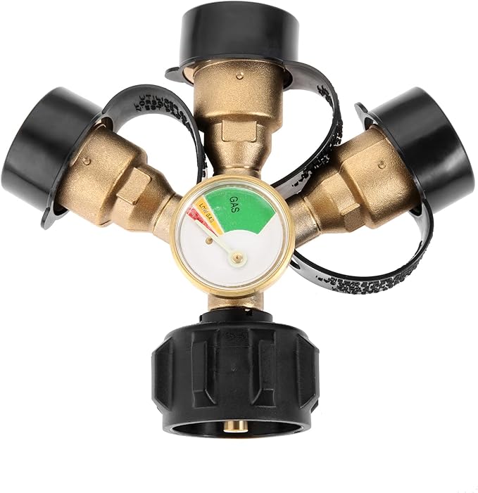 Amazon.com: 3 Way Propane Splitter with Gauge and Shut-Off Valve, 3 Y ...