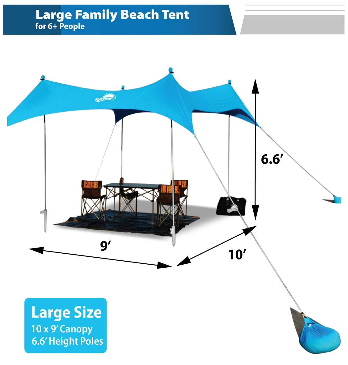WINNINGO Upgraded Beach Sunshade, Family Large Sun Shade Canopy 10' x 9 ...