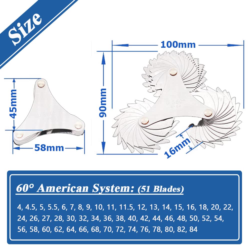 Snapklik.com : 51 Pieces Thread Pitch Gauge, Stainless Steel America ...