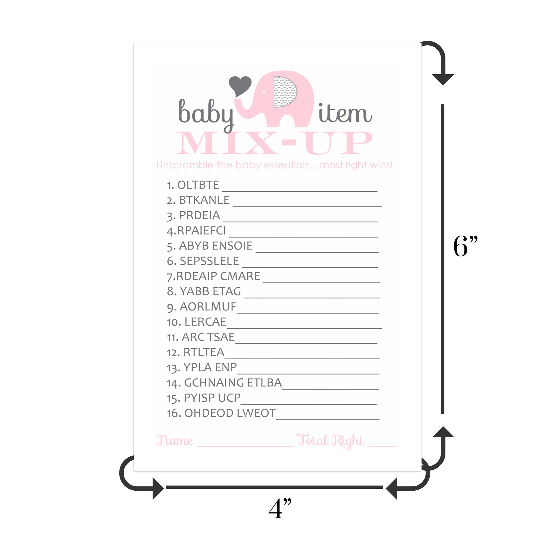 Elephant Baby Shower Word Scramble Printable Game Paper Clever Party