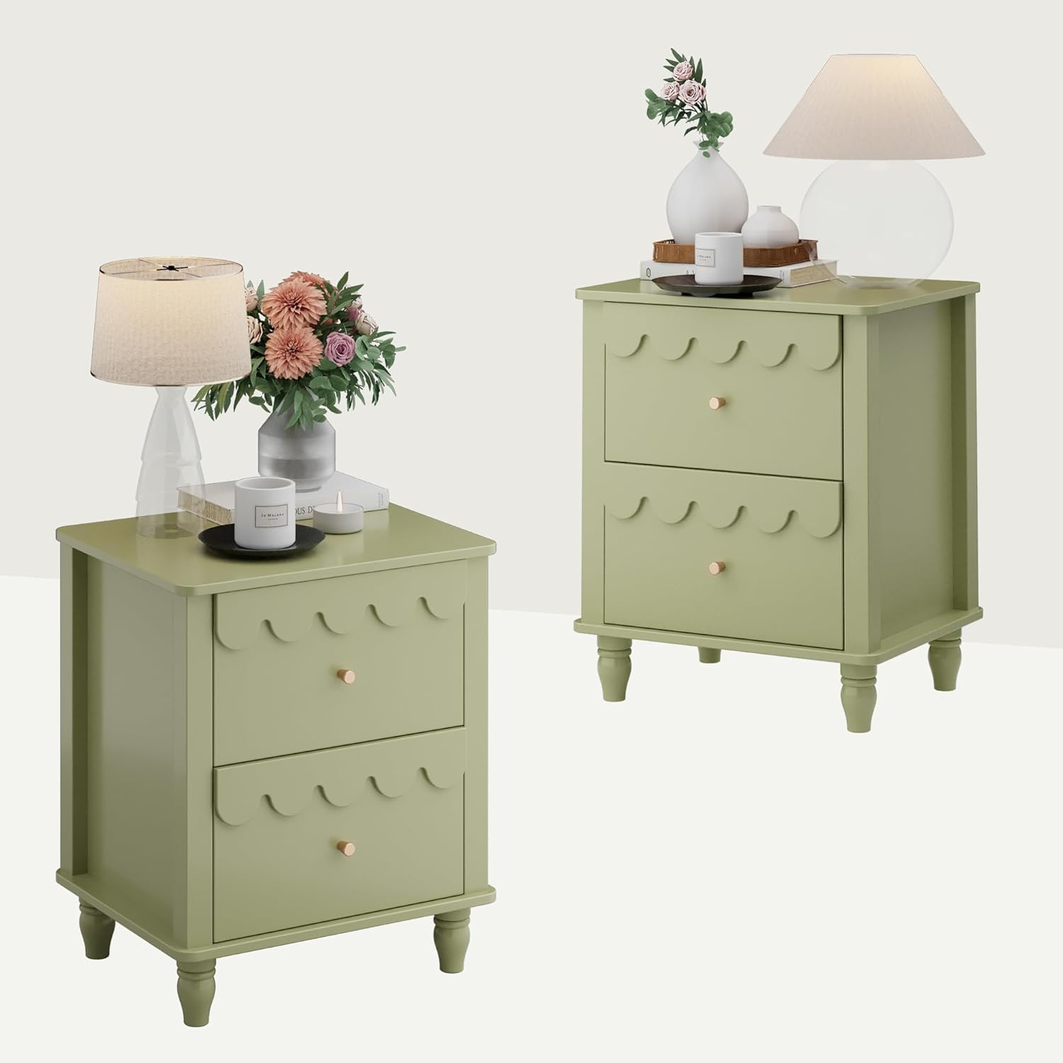 Amazon.com: Anbuy Green Nightstand Set of 2 with Petal Pattern, Modern ...