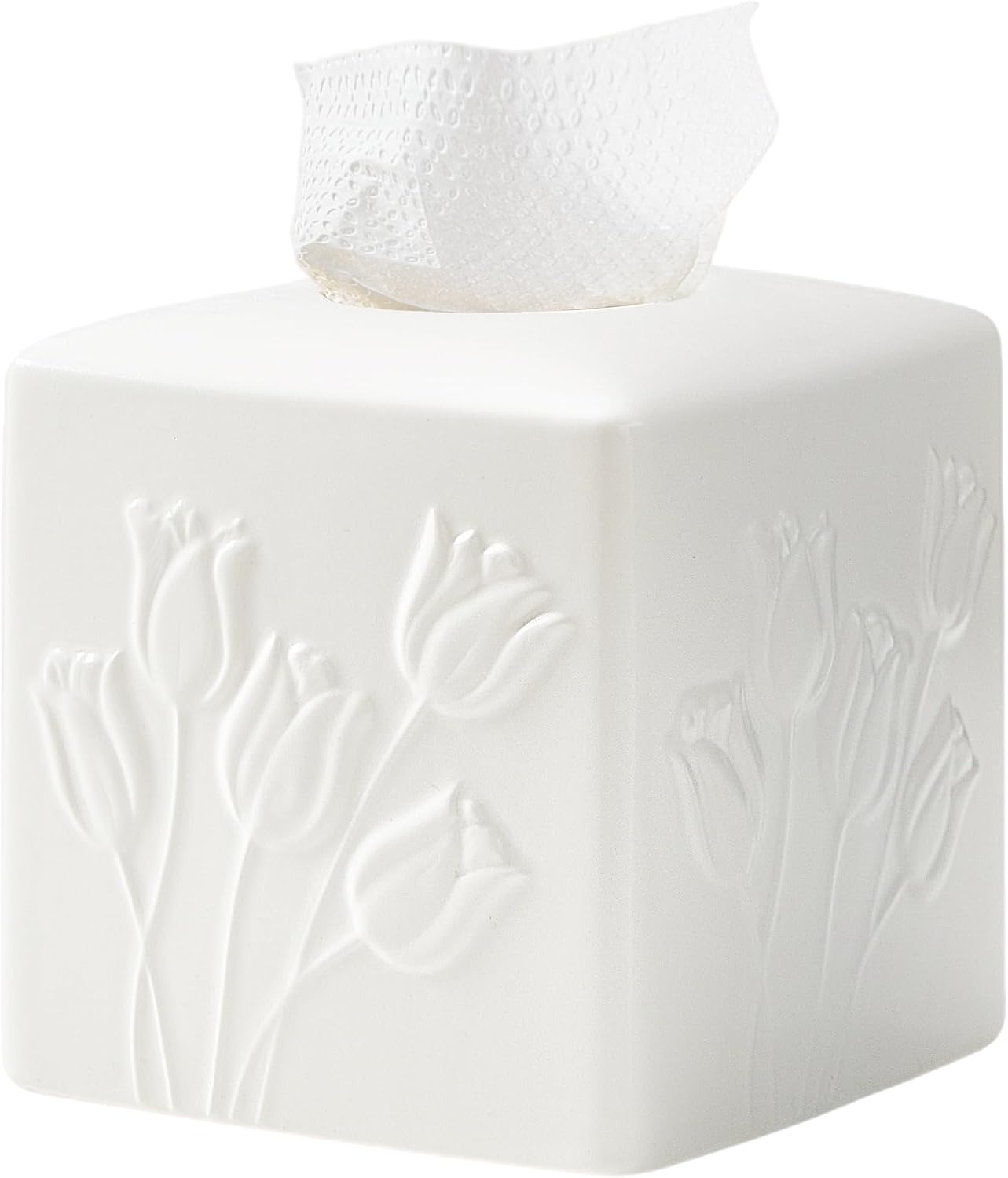 Amazon.com: White Ceramic Tulips Tissue Box Cover - Modern Square ...