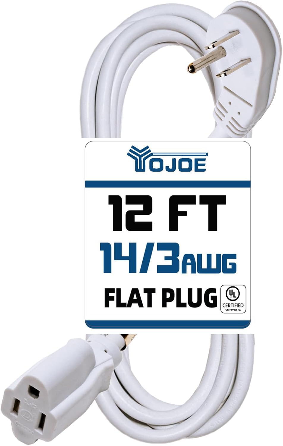 Amazon.com: YOJOE Flat Plug Indoor Extension Cord 12 ft, 3 Prong 15A ...