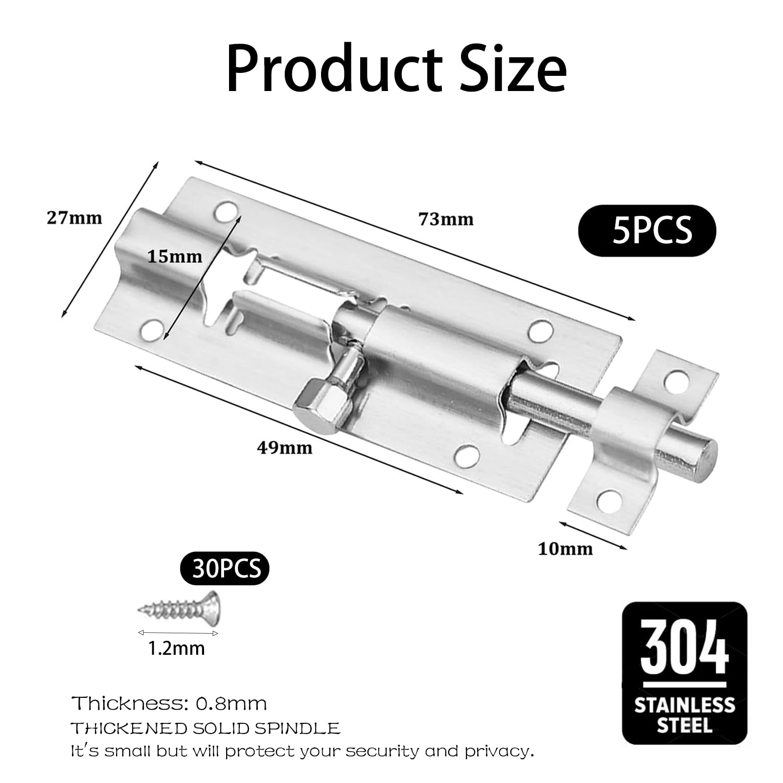 WNXBFO 5 Pcs Door Lock Bolt, 3 Inch Door Bolt, Bolt Lock, 304 Stainless ...