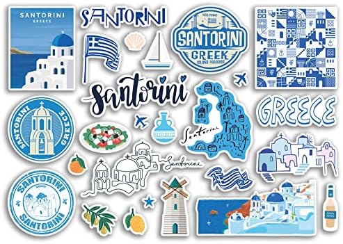 A5 Sticker Sheet Santorini Landmarks Vinyl Stickers - Greek Greece Map ...