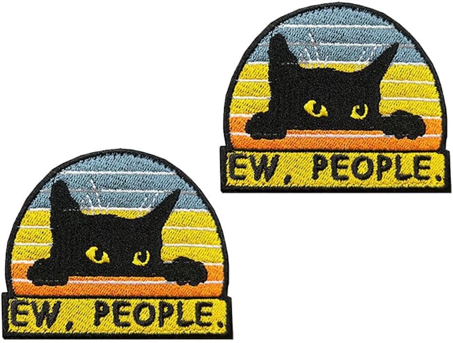 2 PCS EW People Patches Funny Meme Cat Tactical Embroidered Emblem ...