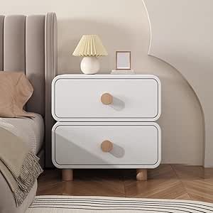 Amazon.co.jp: ナイトテーブル, Modern Nightstand Wooden Nightstand with 2 ...