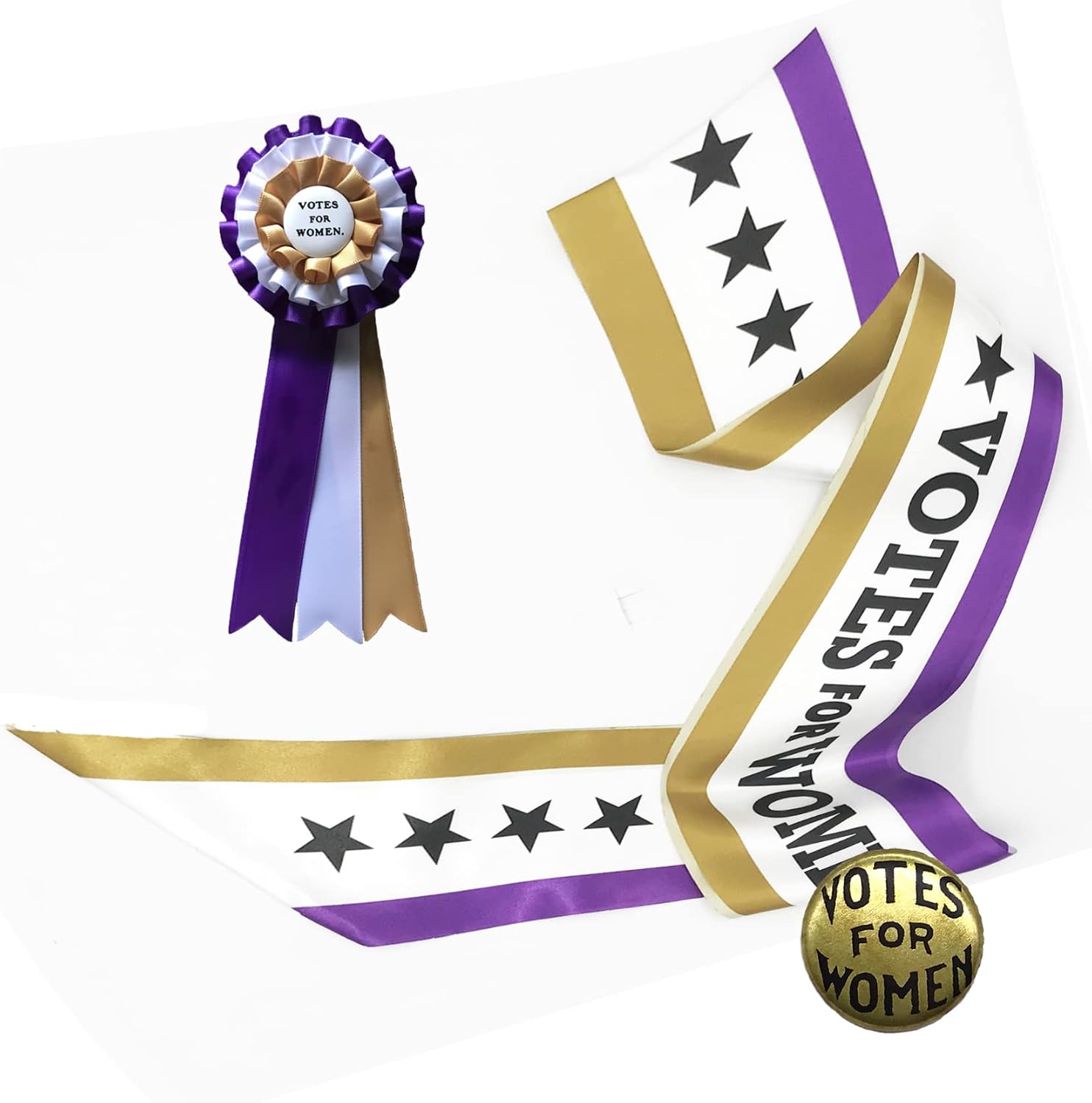 Amazon.com: RosieCentral Suffrage Costume Set - Tri-Color Sash, Rosette ...