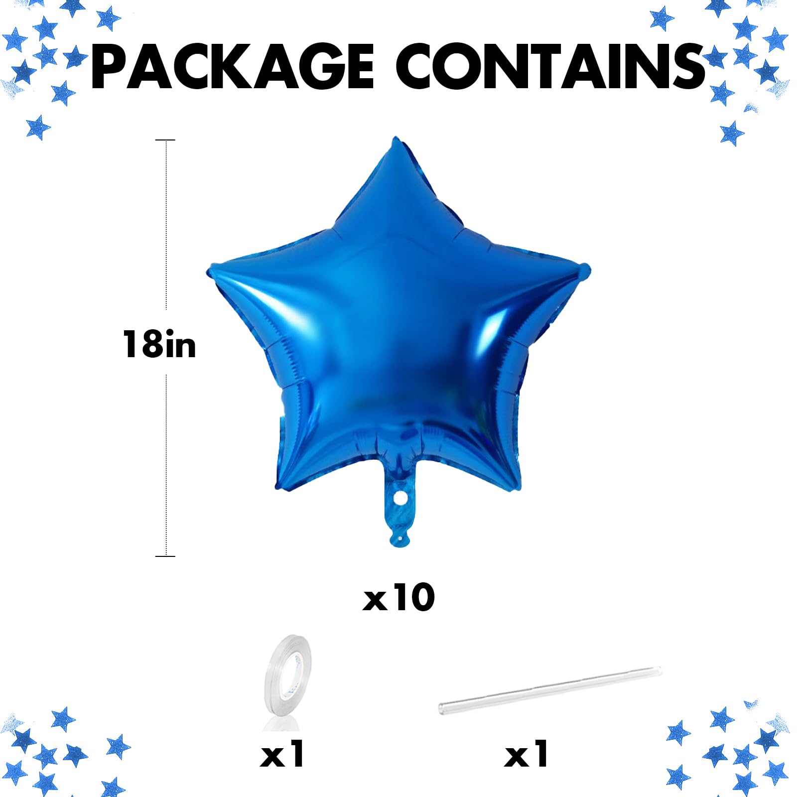 Snapklik.com : Blue Star Foil Balloons, 18 Inches For Helium, 10 Pcs ...