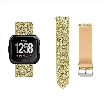 Amazon.com: for Fitbit Versa Bling Glitter Bands, Shiny Sparkly Leather ...