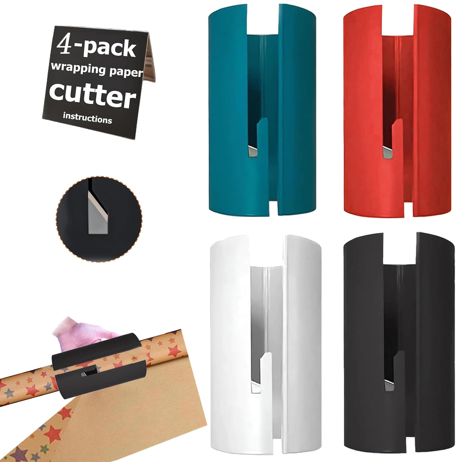 Guft Wrap Cutter 4-Pack Wrapping Paper Cutters - Safety Slide Blade ...