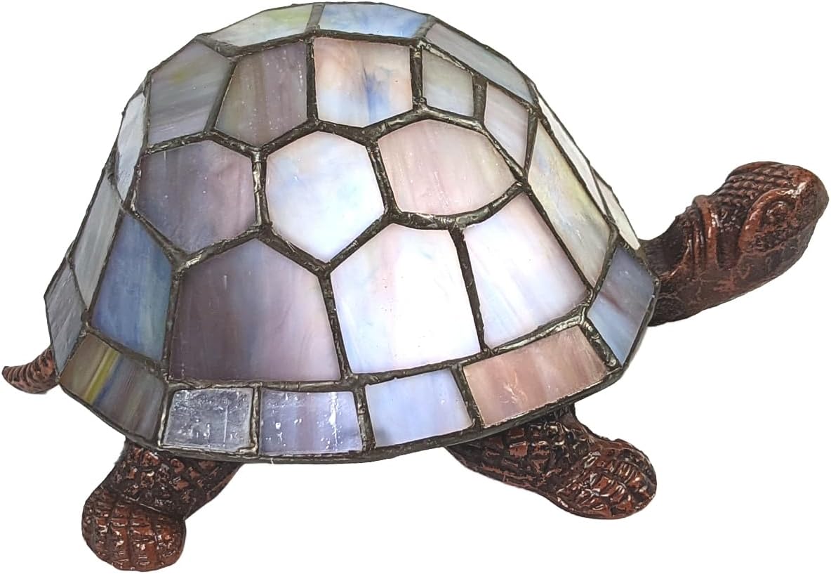 Middle-England 22cm Tiffany Style Table Lamp Turtle/Tortoise Blue Pearl ...