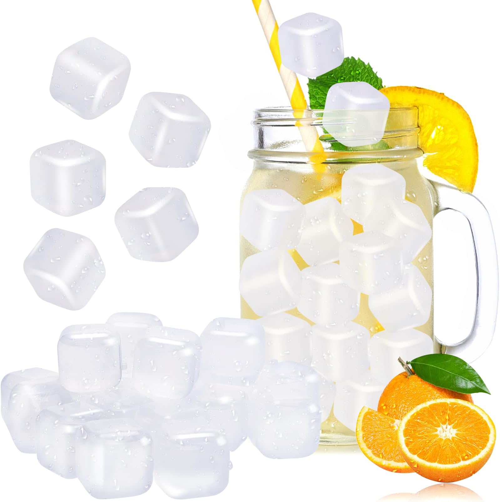 Amazon.com: popokk 40 Pack Reusable Plastic Ice Cubes for Drinks,Star ...