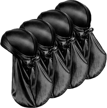 H HOME-MART Silk Durag Caps, 4 Pack Unisex Satin Durags Long Tail Wide ...