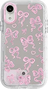 NITITOP Compatible with iPhone XR Case Cute Mirror Bow Love Heart Pattern for Women Girls Ribbon ...