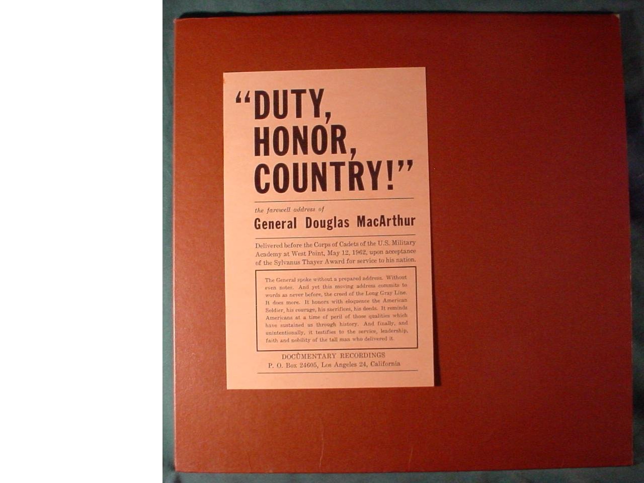 General Douglas MacArthur Mint / NM Lp - Duty, Honor, Country! - The ...