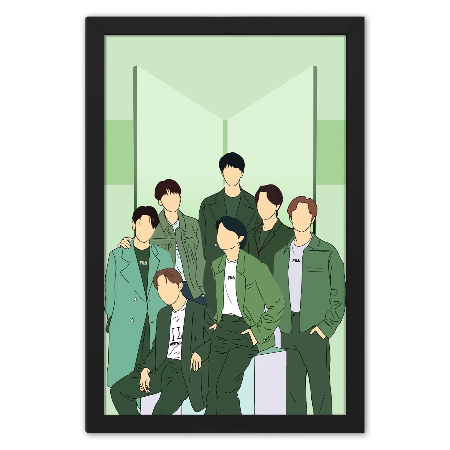 Ritwika's Wall Art Poster of Full BTS Squad Faceless Painting in Black ...