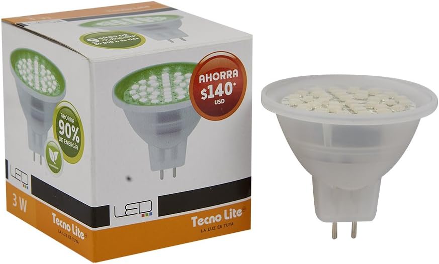 Tecnolite - Foco MR16 LED 3 W, Luz Verde, Base GX5.3, No atenuable : Amazon.com.mx: Hogar y Cocina