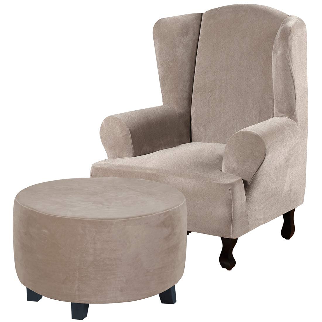 Ottoman Slipcover Set H.VERSAILTEX 1-Piece Wing Chair Cover & - Stretch ...