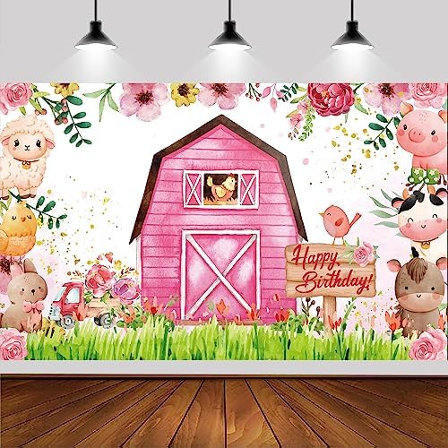 Amazon.com : Pink Farm Party Decorations,6x3.6FT Pink Farm Happy ...