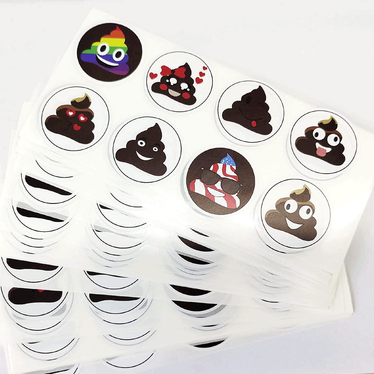 Buy Poop Emoticon Stickers 1.5 Inch Round Smiley Face Poop Labels - 504 ...